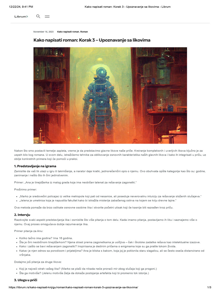 Kako Napisati Roman - Korak 3 - Upoznavanje Sa Likovima - Librum | PDF