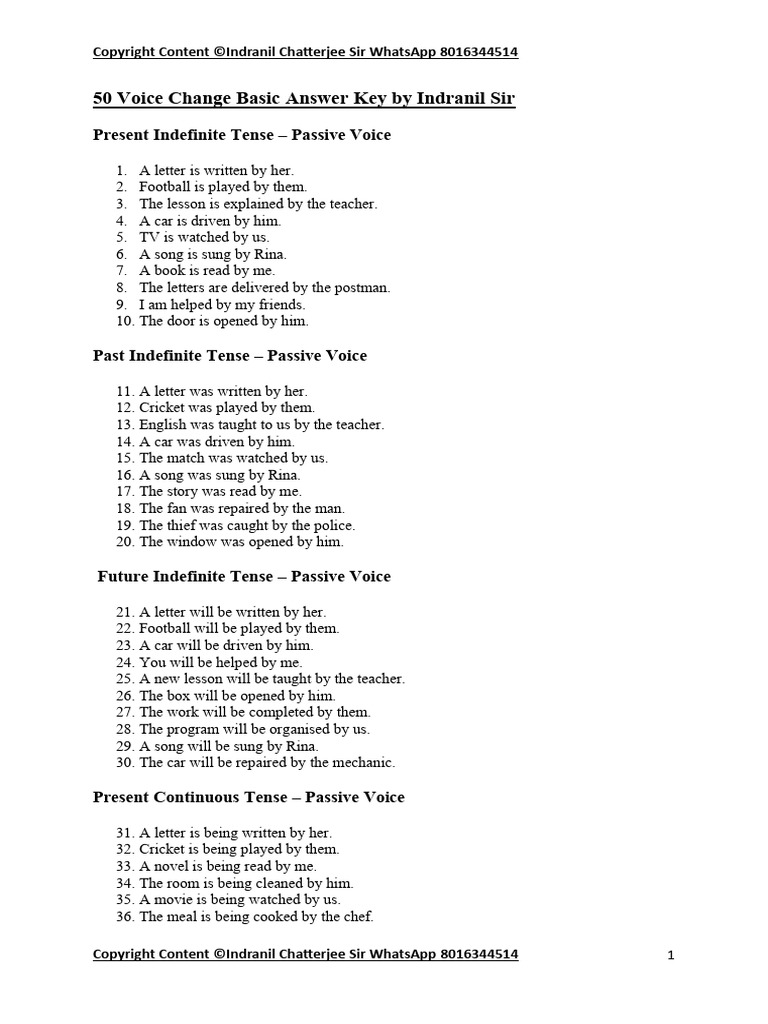 Voice Change Answer Key: Passive Voice | PDF