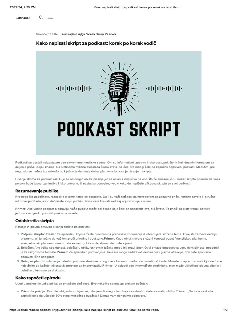 Kako Napisati Skript Za Podkast - Korak Po Korak Vodič - Librum | PDF