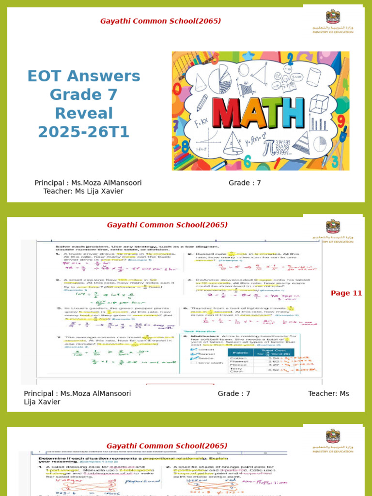 Grade 7 EOT Answers - Gayathi School | PDF