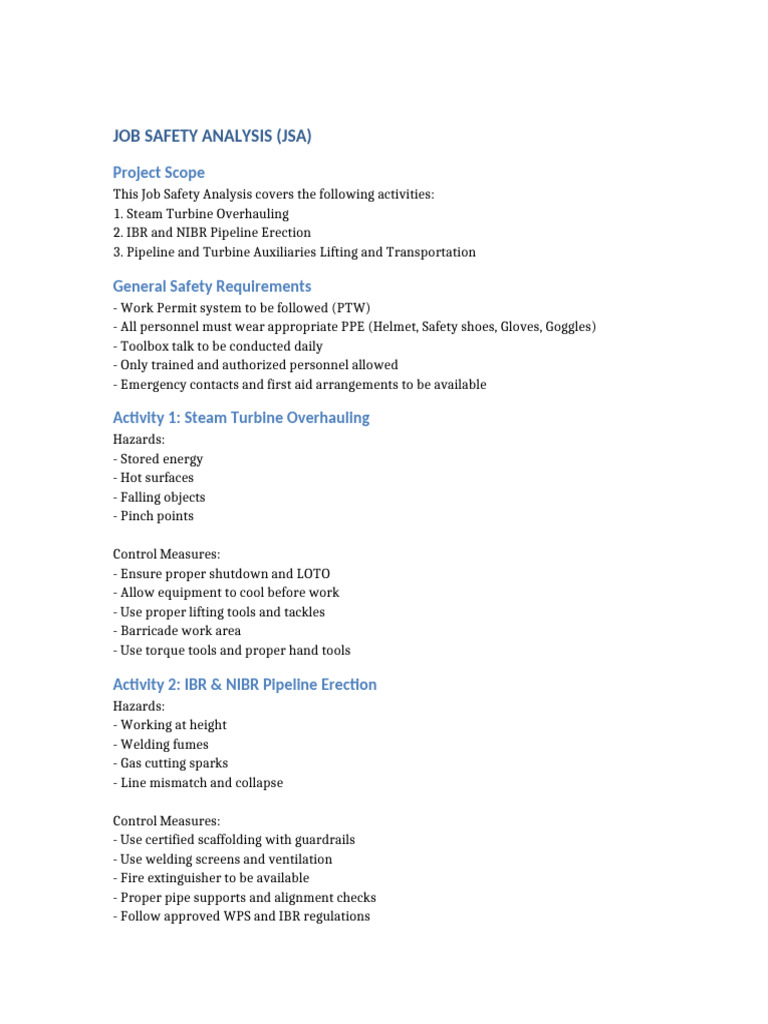 JSA Steam Turbine Pipeline Erection | PDF