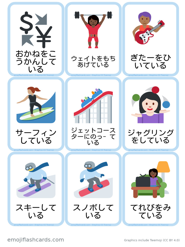 Japanese Action Verbs Present Continuous Small A4 Reading Flashcards | PDF