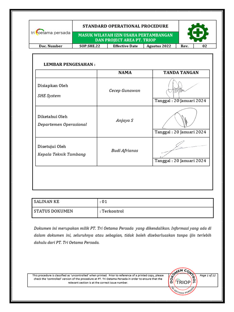 Prosedur Masuk Wilayah IUP PT Triop | PDF