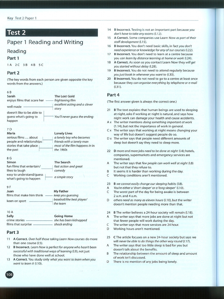 Oxford PET Practice Tests - Test 2 - Key OLD STYLE | PDF