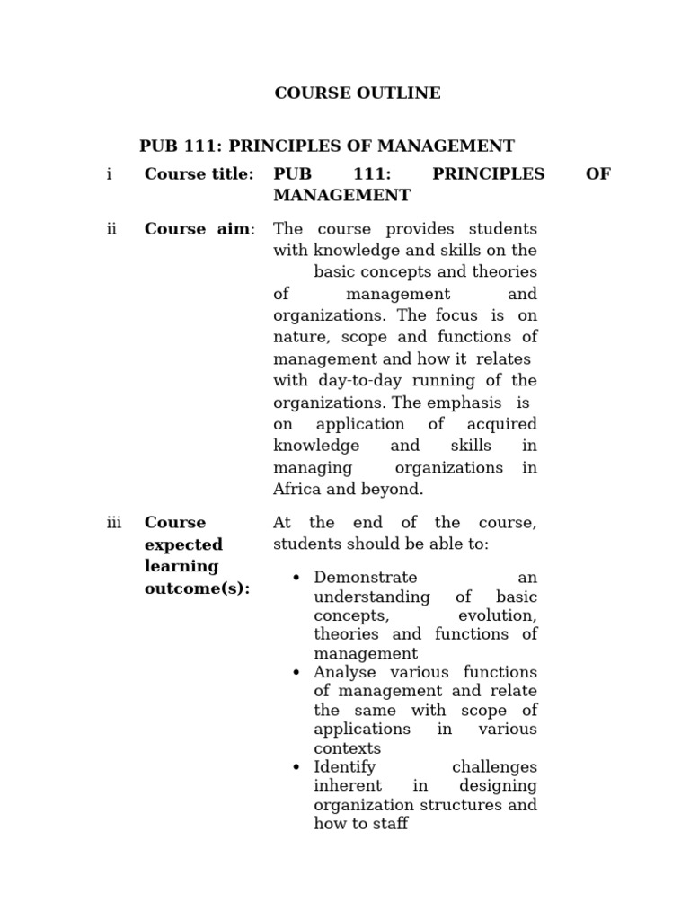 Principles of Management Course Outline | PDF | Theory | Knowledge