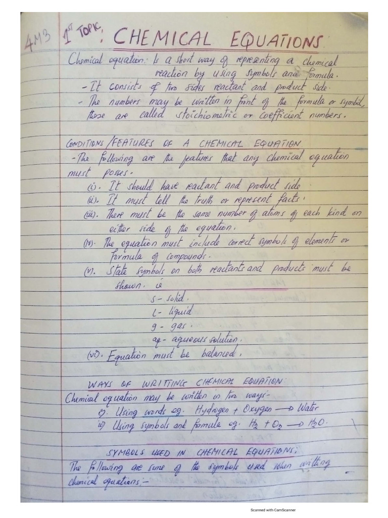 Chemical Equation Notes - 095917 - 084438 | PDF