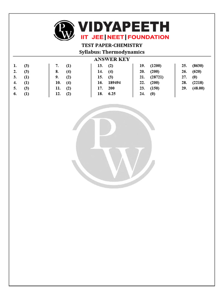 Practice Sheet-1 Thermodynamics Chemistry Answerkey | PDF