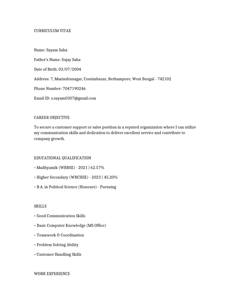 Sayam Saha CV | PDF