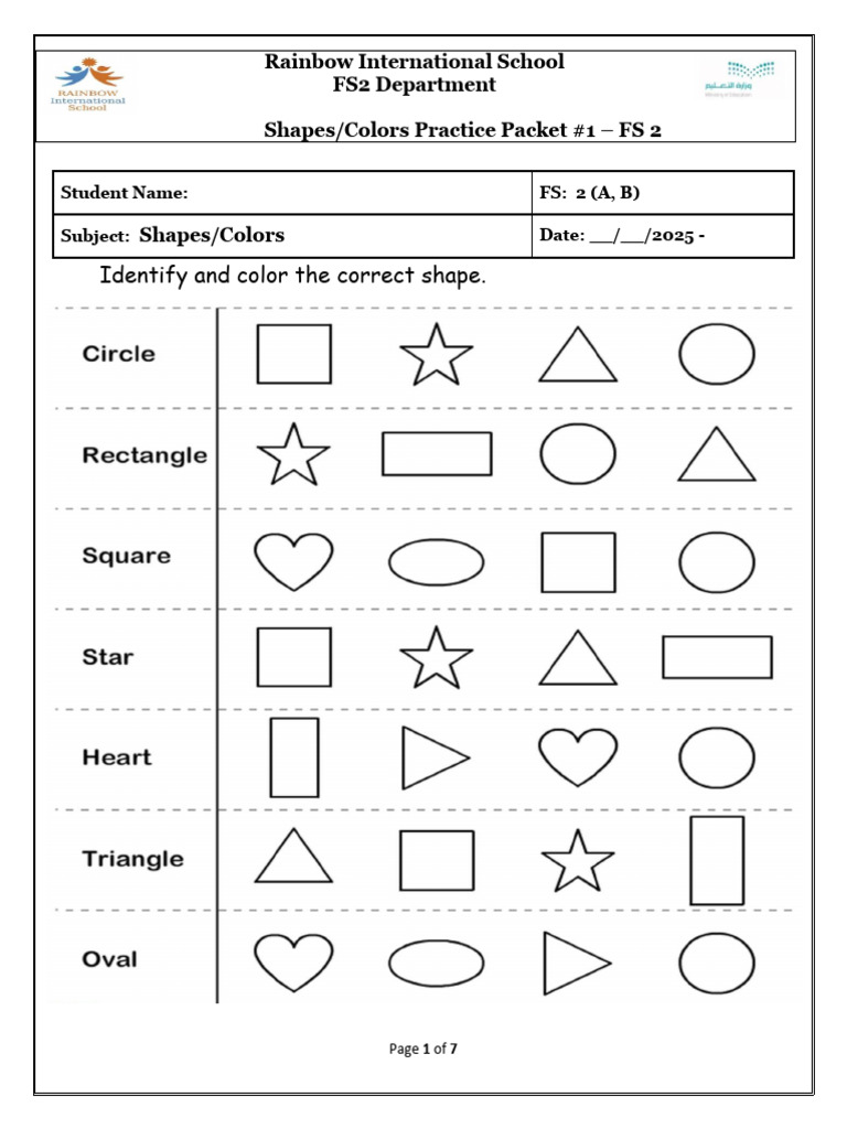 FS 2 - Practice Packet M.E. Shapes and M.E. Colors for 1st Term Final ...