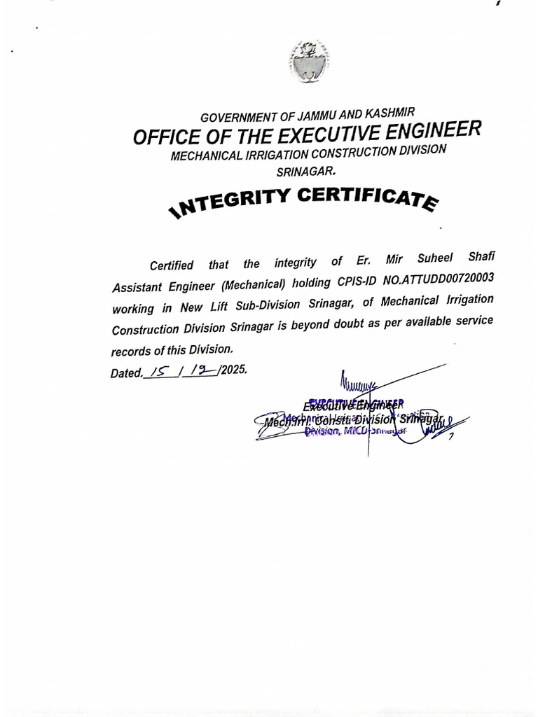 Integrity Certificate Ae | PDF