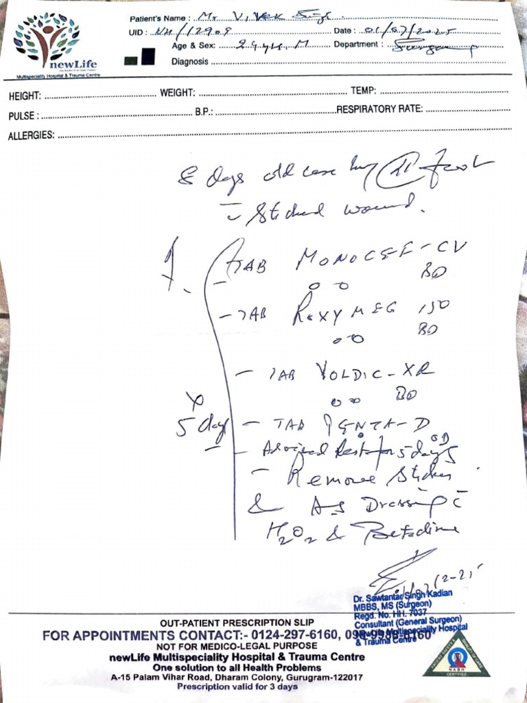 Outpatient Prescription Slip Template | PDF
