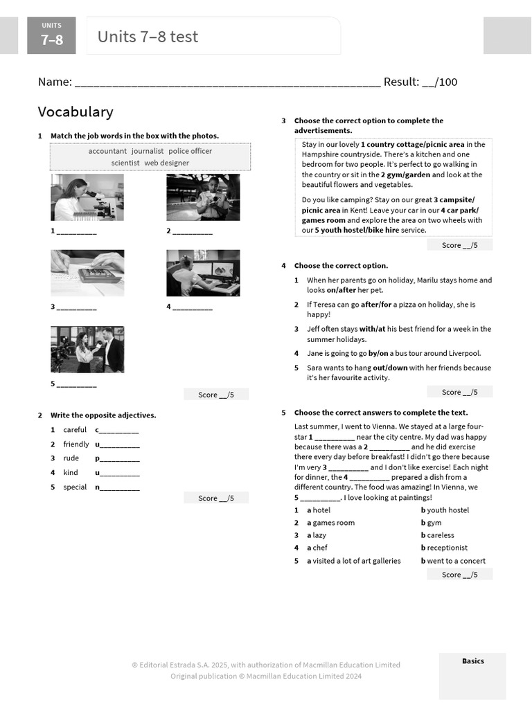 WAB L1 U7-8 End of Term Test Basics | PDF