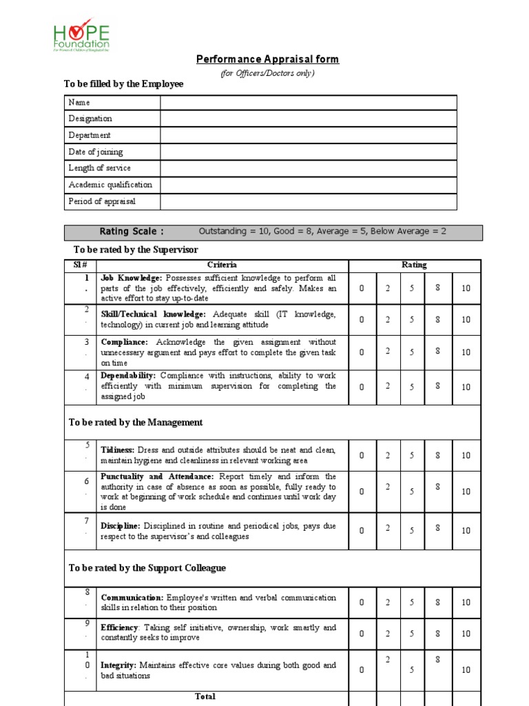 Performance Appraisal Form for Officers | PDF | Performance Appraisal ...