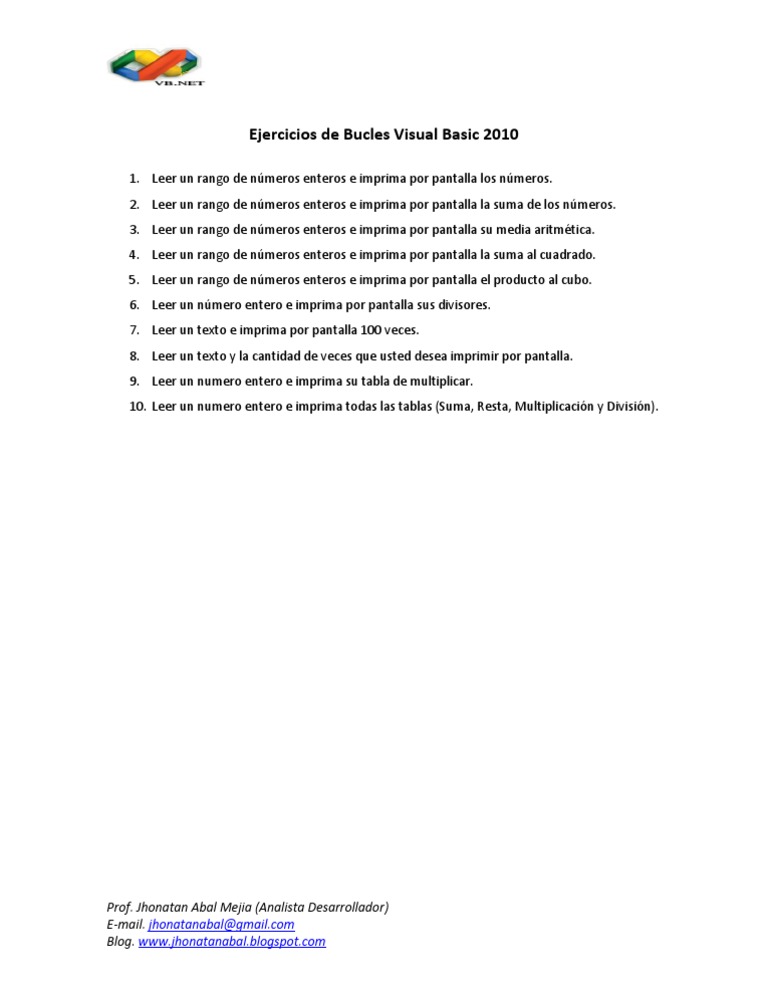 Ejercicios de Bucles en Visual Basic | PDF
