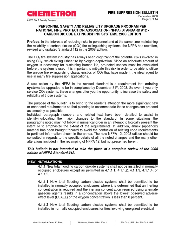 NFPA 12 Technical Suppression Bulletin | Switch | Carbon Dioxide