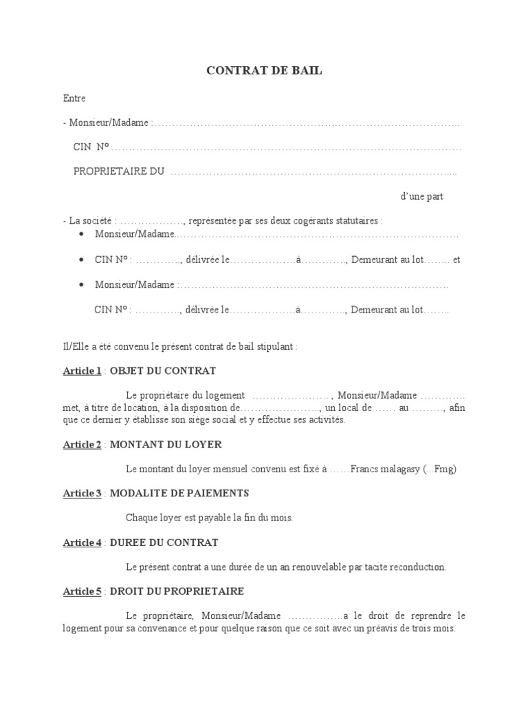 Contrat de Bail | PDF