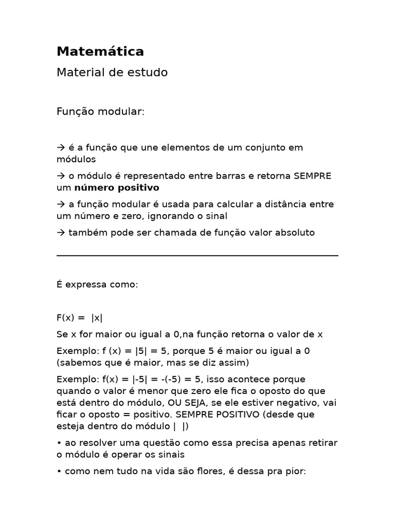 Função e Equação Modular em Matemática | PDF | Equações | Números