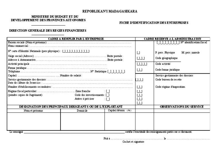 Fiche D'identification Fiscale | PDF