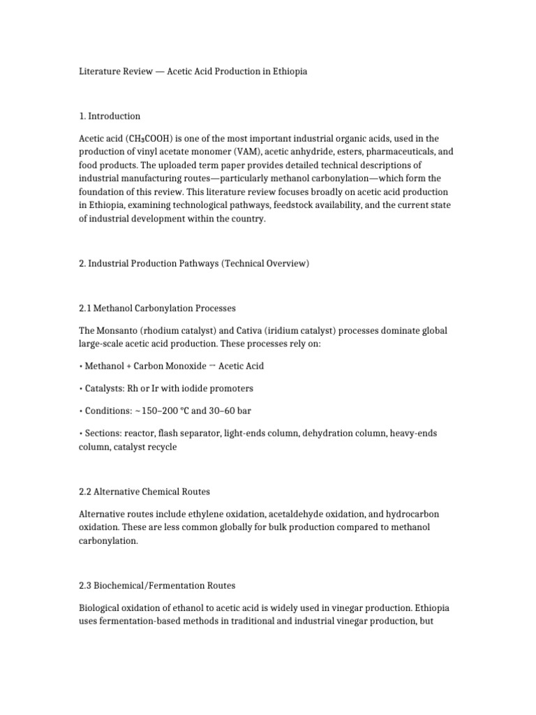 Acetic Acid Production in Ethiopia Review | PDF | Acetic Acid ...