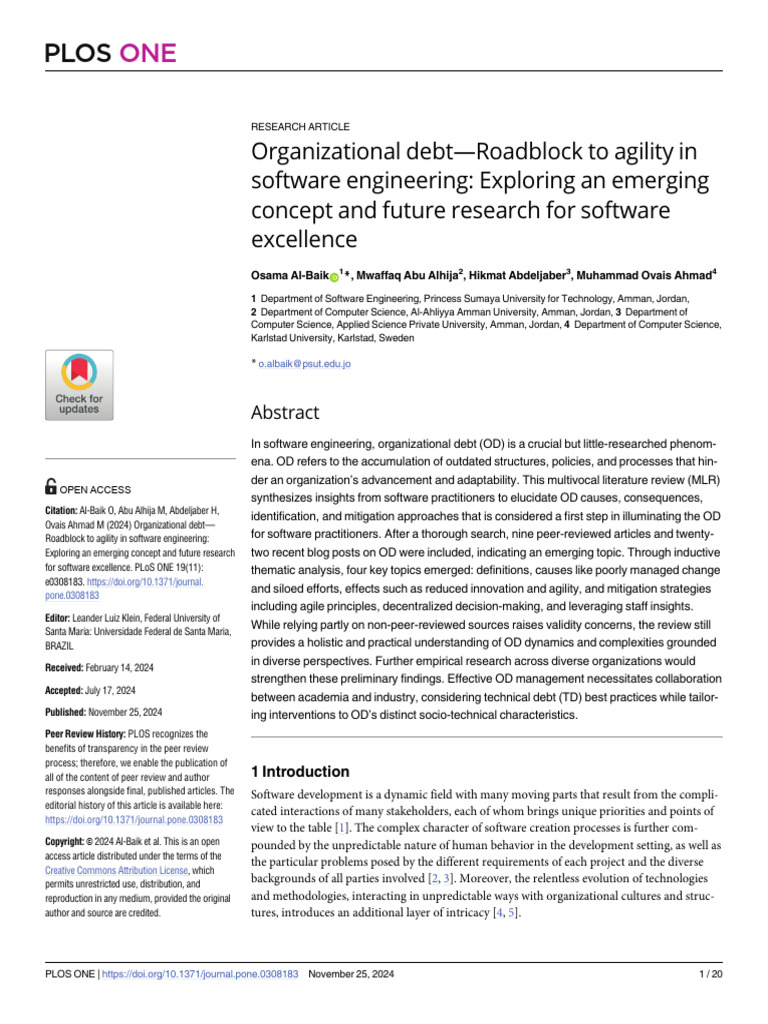 Organizational Debt-Roadblock To Agility in Softwa | PDF | Agile ...