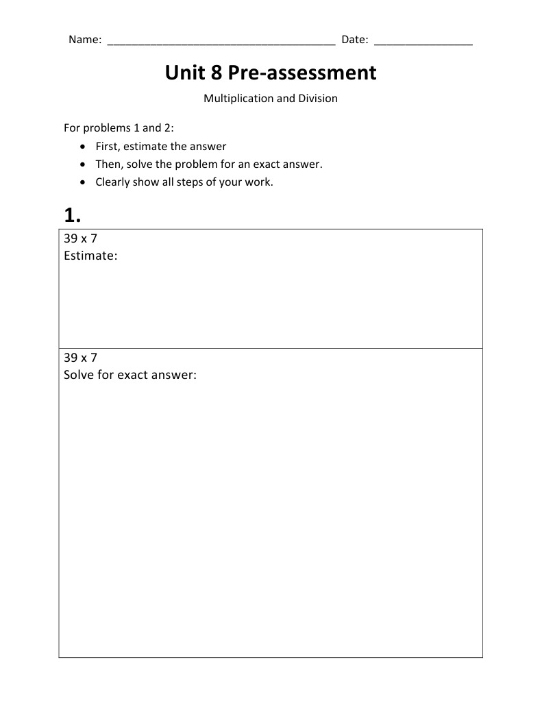 Math Unit 8 Preassessment | PDF