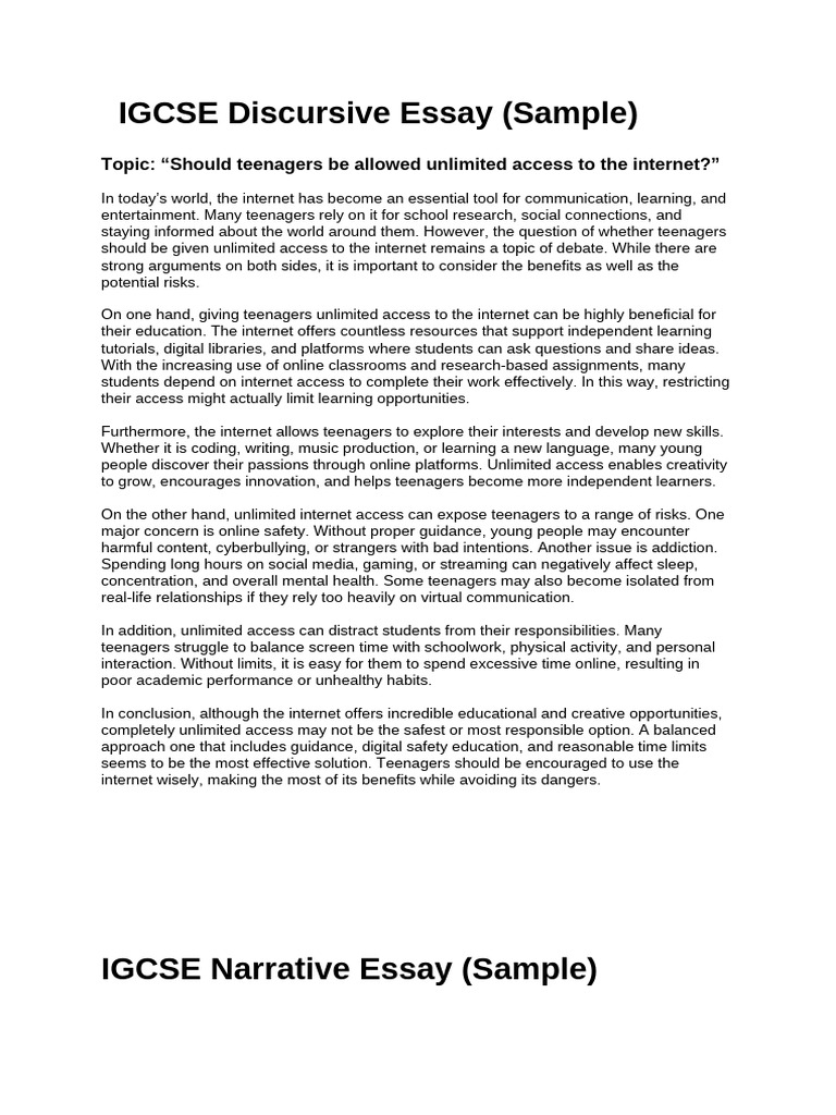 IGCSE Essay (Sample) | PDF | Adolescence | Learning