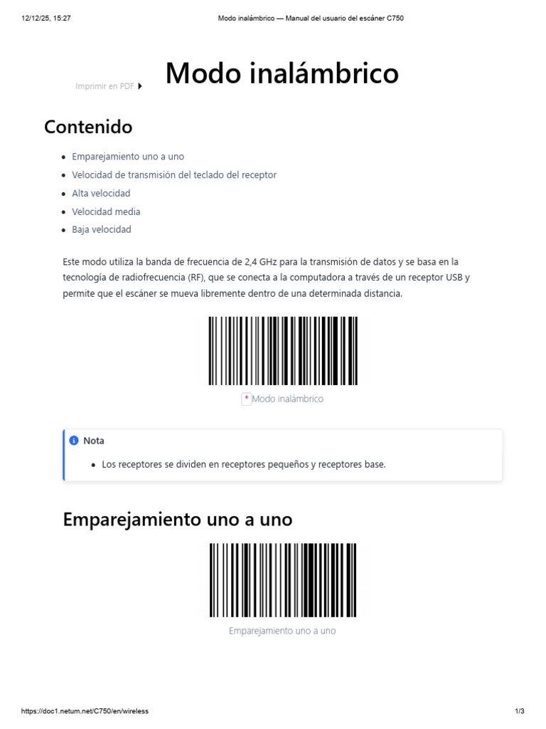 Modo Inalámbrico — Manual Del Usuario Del Escáner C750 | PDF