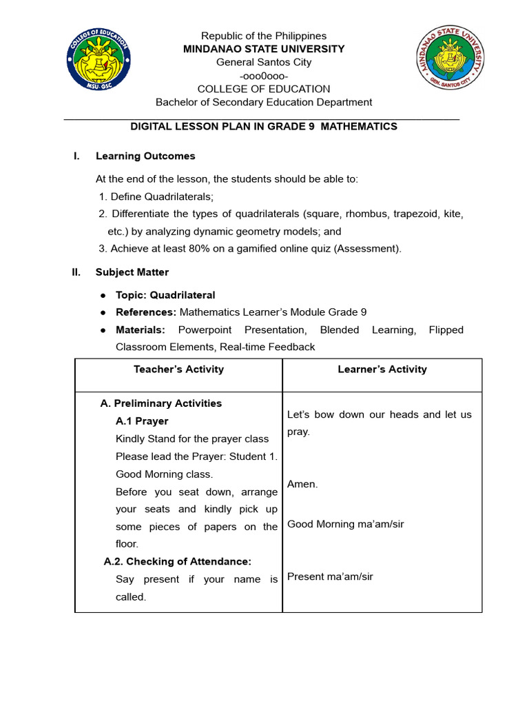 Geometry - 9 Lesson Plan | PDF | Rectangle | Geometry