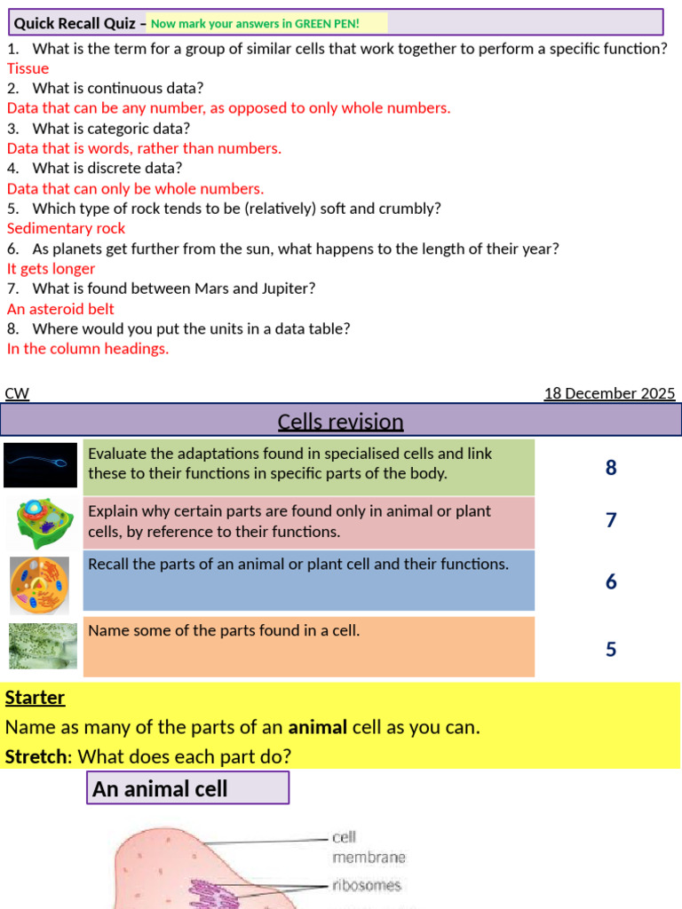 Quick Recall Quiz on Cell Biology | PDF | Root | Cell (Biology)