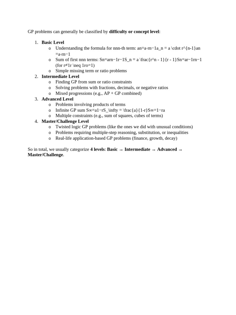 GP Problems Can Generally Be Classified by Difficulty or Concept Level ...
