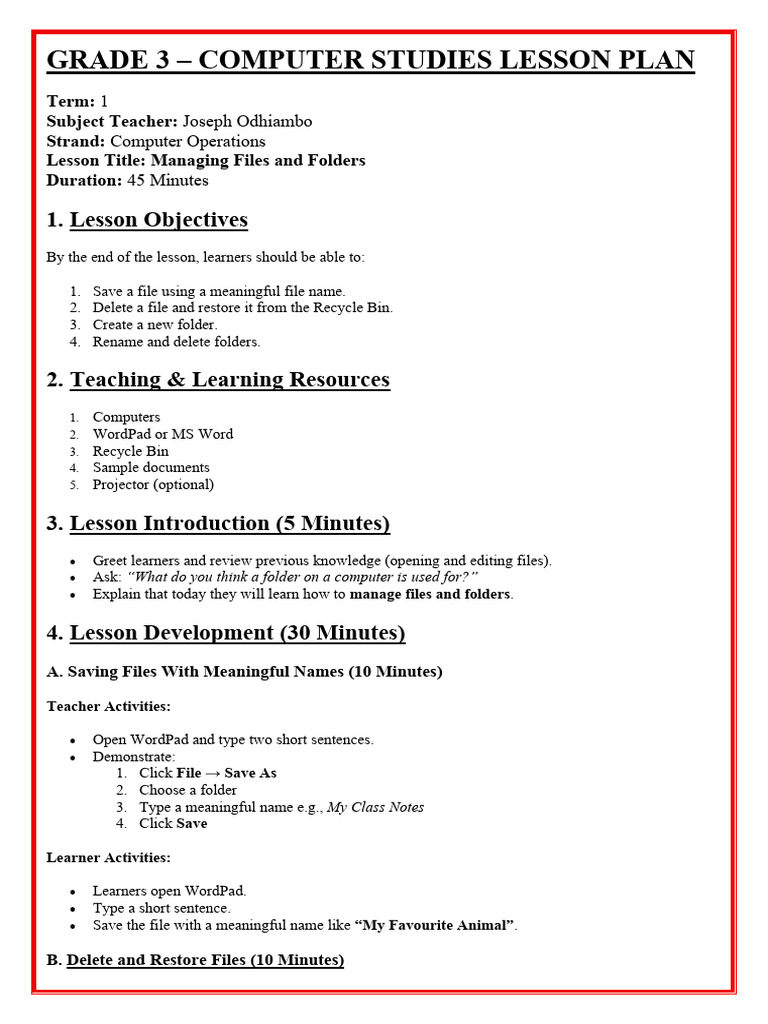 Grade 3 Lesson Plan As at 14-11-2025 | PDF