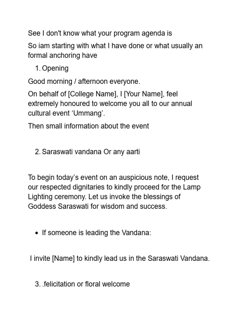 Event Anchoring Script for Cultural Program | PDF