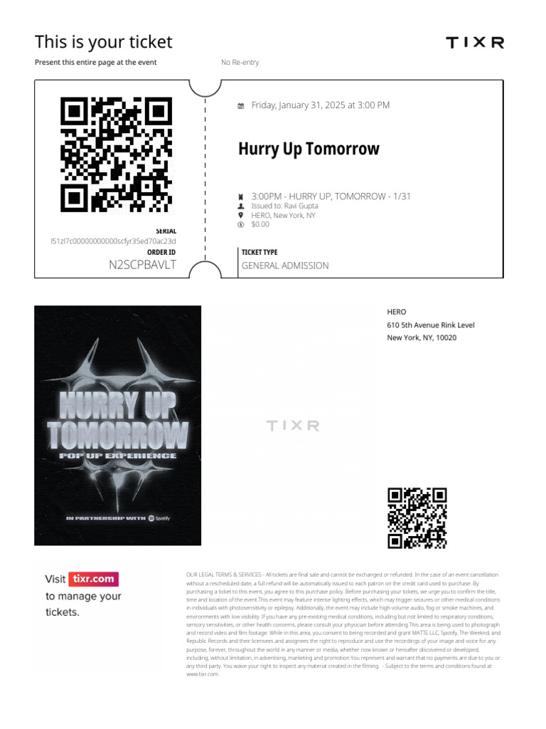 Hurry Up Tomorrow Event Ticket | PDF