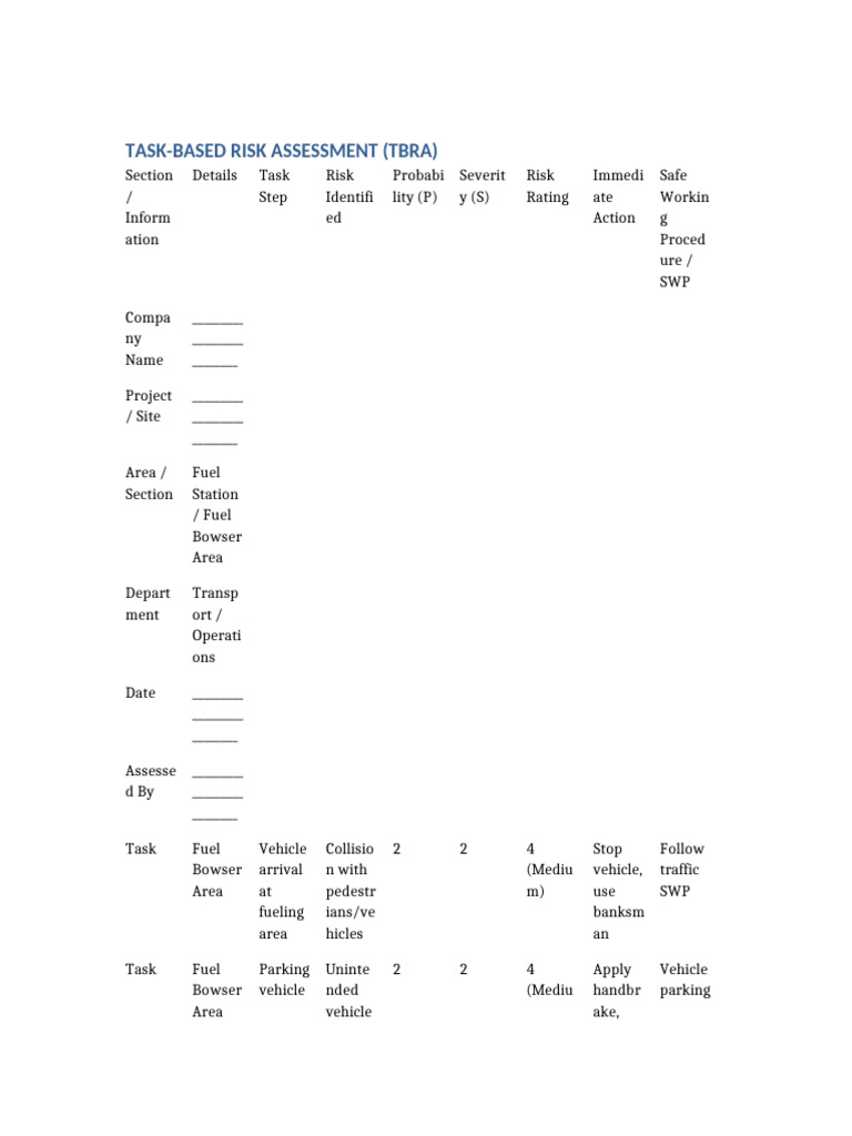 Fueling Diesel TBRA All in Table | PDF | Safety | Occupational Safety ...