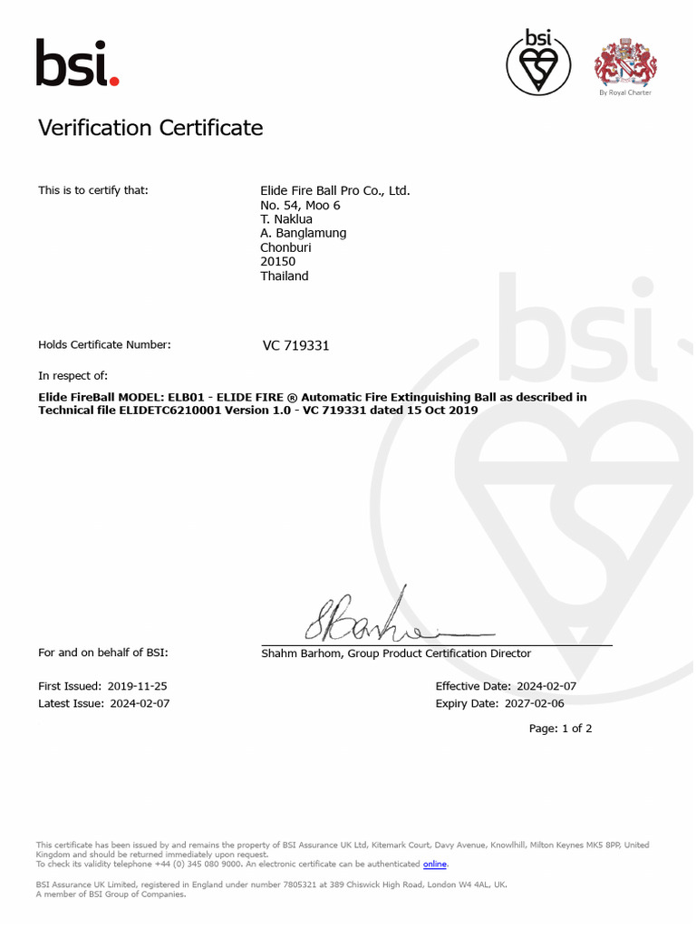 Tailândia - New Bsi Certificate No - VC 719331 (Y2024) | PDF | Consumer ...