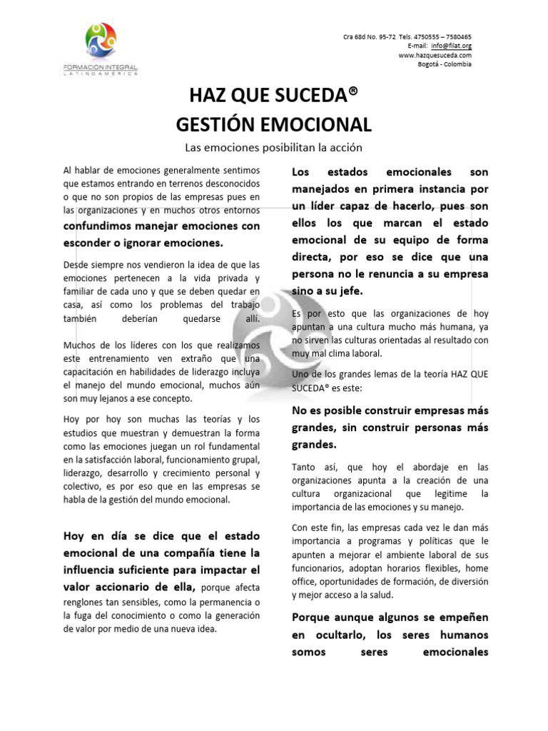 Haz Que Suceda La Gestion Emocional PDF | PDF | Las emociones | Liderazgo