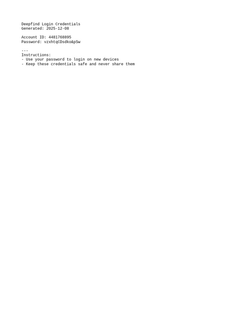 Deepfind Login Credentials - 08 Dec 2025 | PDF