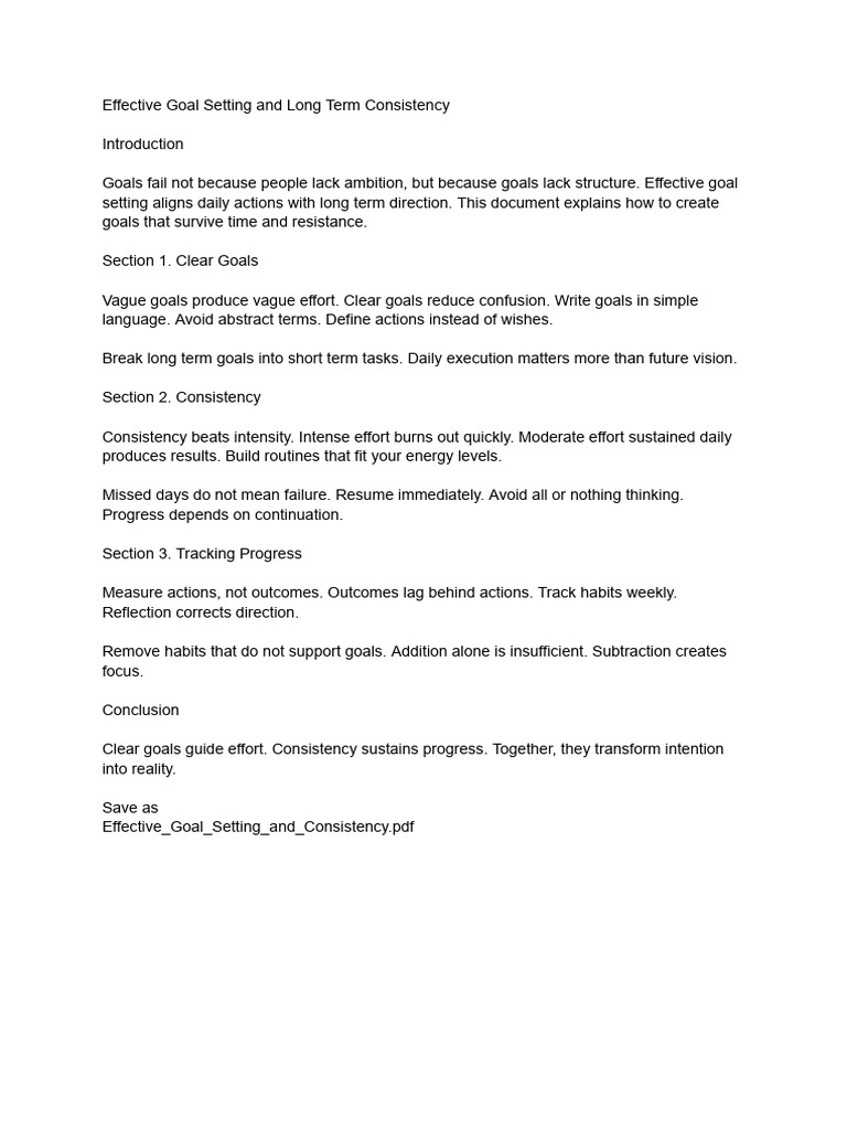 Effective Goal Setting and Long Term Consistency- | PDF