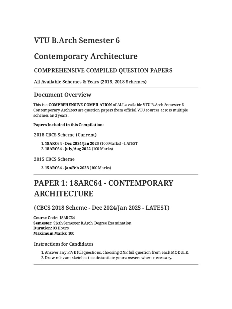 VTU B.arch Sem 6 Compilation | PDF | Architectural Design | Architecture
