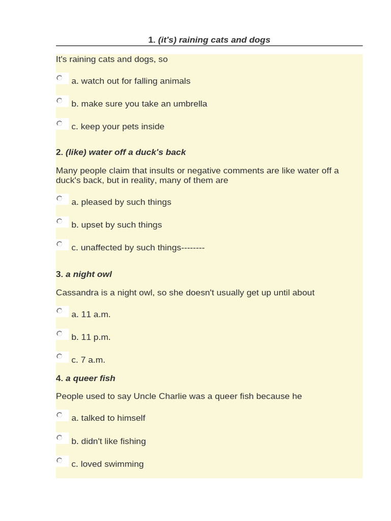 Idiom Test | PDF