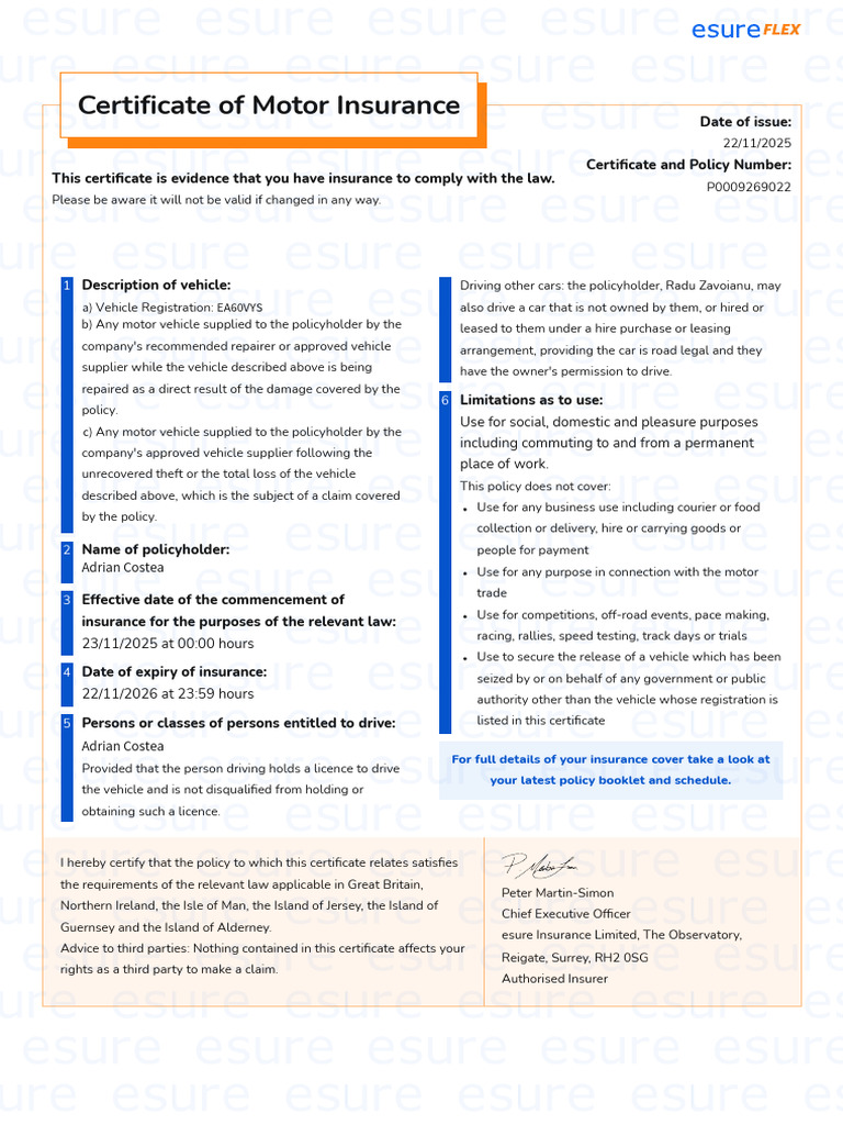Certificate of Motor Insurance (1)(1) | PDF | Insurance | Vehicles