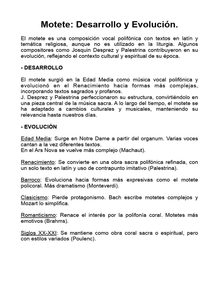 El Motete - Desarrollo y Evolución | PDF