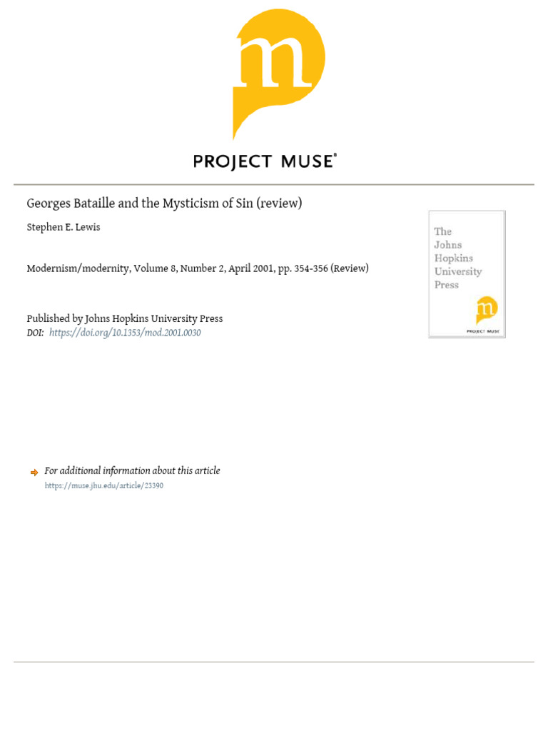 Georges Bataille and the Mysticism of Sin (Review) -- Lewis, Stephen E ...