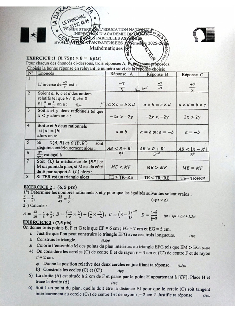Maths 4eme Dec 2025 | PDF