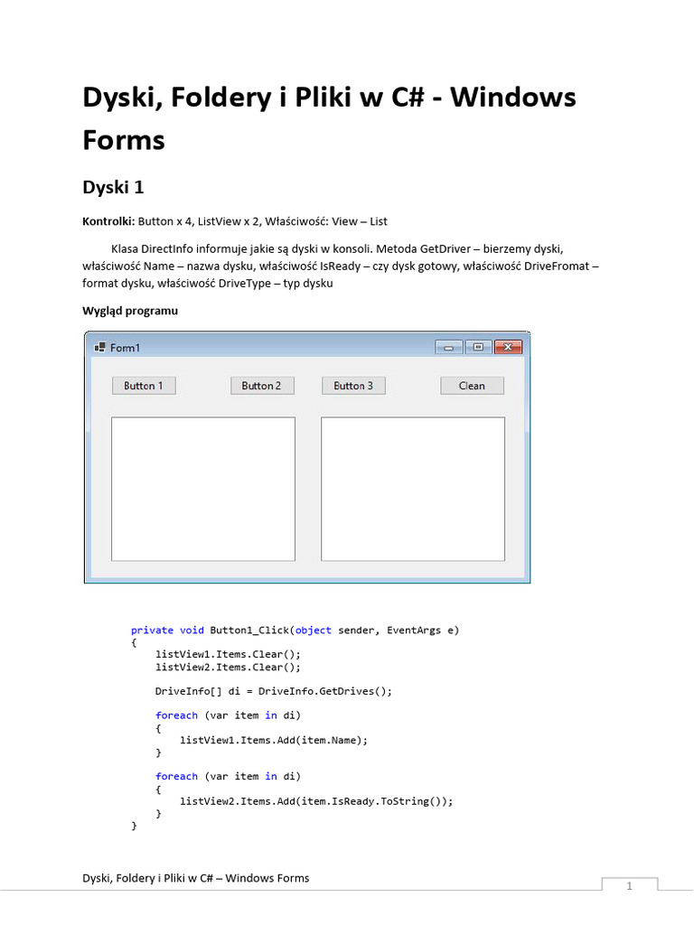 Dyski, Foldery I Pliki - Windows Forms | PDF