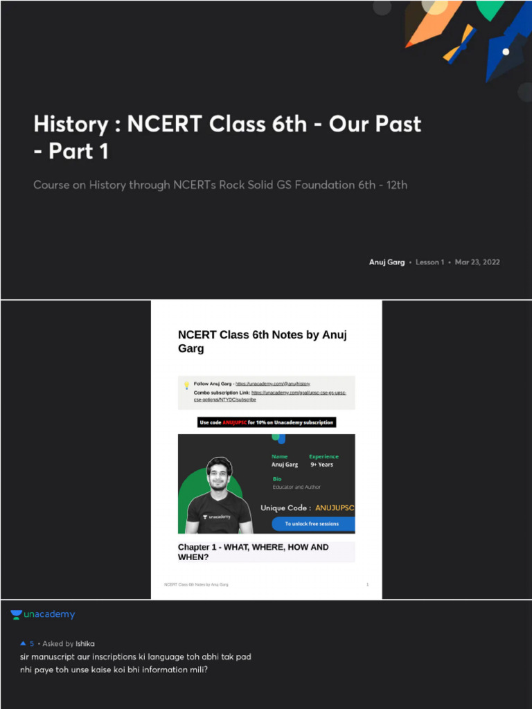 History NCERT Class 6th Our Past Part 1 No Anno | PDF