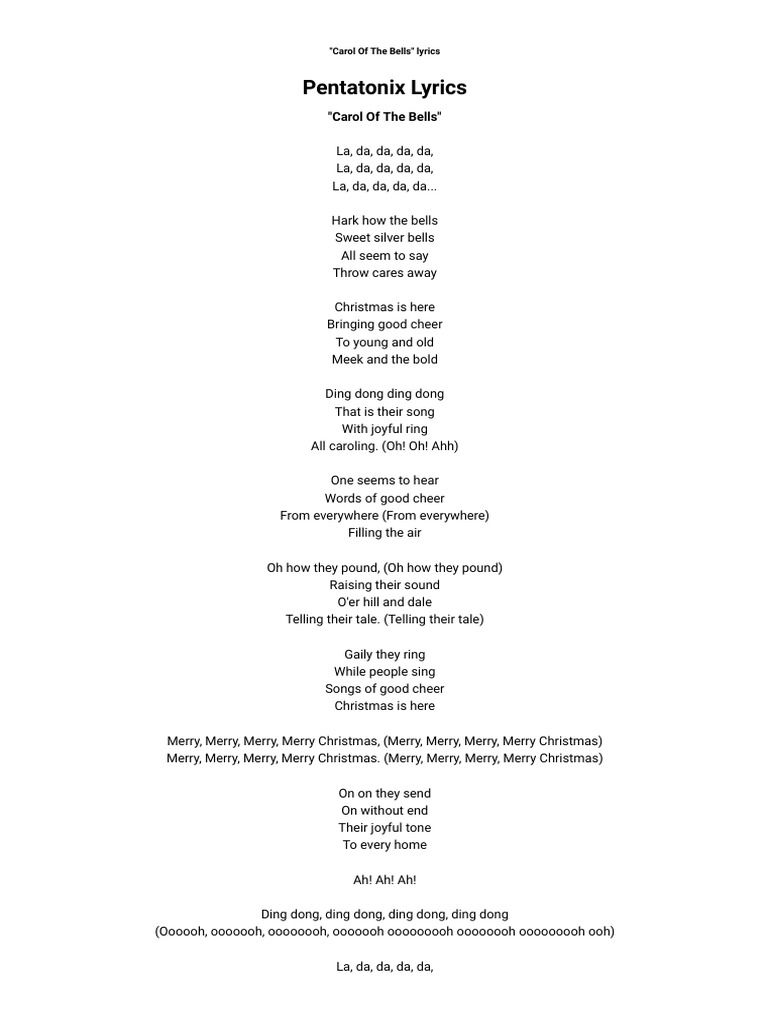 Pentatonix - Carol of the Bells Lyrics _ AZLyrics.com222347 | PDF