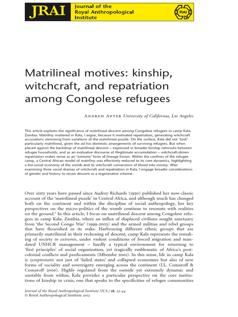 Matrilineal Kinship and Repatriation in Zambia | PDF