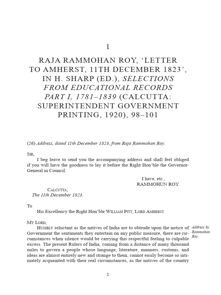 Rammohan Roy's Letter to Lord Amherst | PDF | Science
