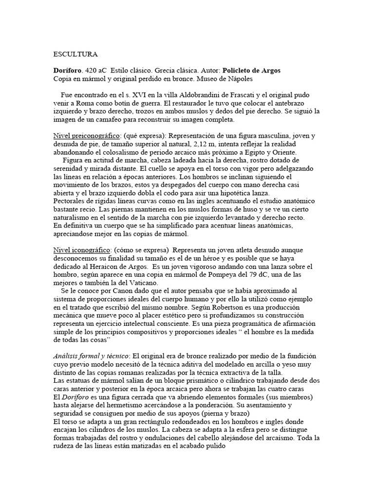 Análisis del Doríforo de Policleto | PDF | Escultura